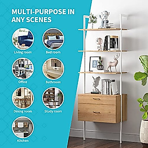 CECER Bookshelf with Wood Drawers and Matte Steel Frame for Small Places Bedroom Office Apartment