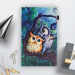 UUcovers for Kindle Fire HD 10 Case 9th/7th Generation (2019/2017) 10.1 inch with Stylus Pencil Holder/Card Slots/Folio Stand PU leather Magnetic Smart Wallet Cover [Auto Wake/Sleep], Oil Painting Owl