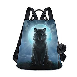 ALAZA Wolf Moon Animal Print Backpack Purse for Women Anti Theft Fashion Back Pack Shoulder Bag