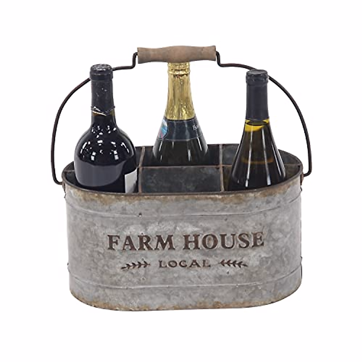 Deco 79 Metal Galvanized Farm House 6 Bottle Wine Holder, 13" x 9" x 7", Gray