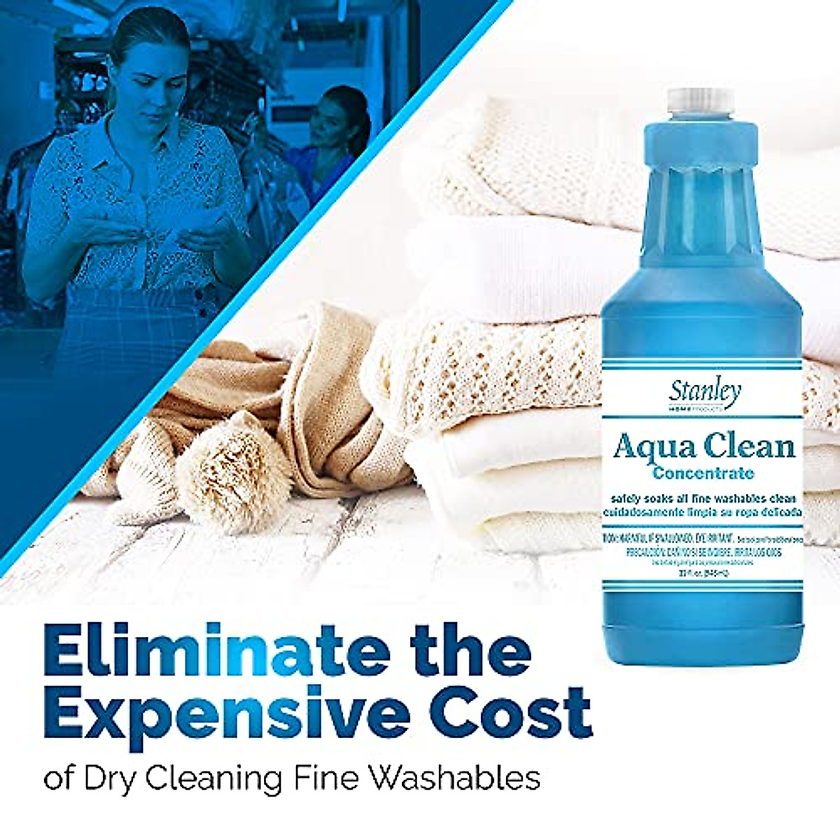 Stanley Home Products Aqua Clean Concentrate - Delicate Laundry Detergent - Gentle Formula Effectively Cleans Tough Stains in Minutes Protects Fine Wool Knits and Other Fabrics Wash Up to 64 Loads