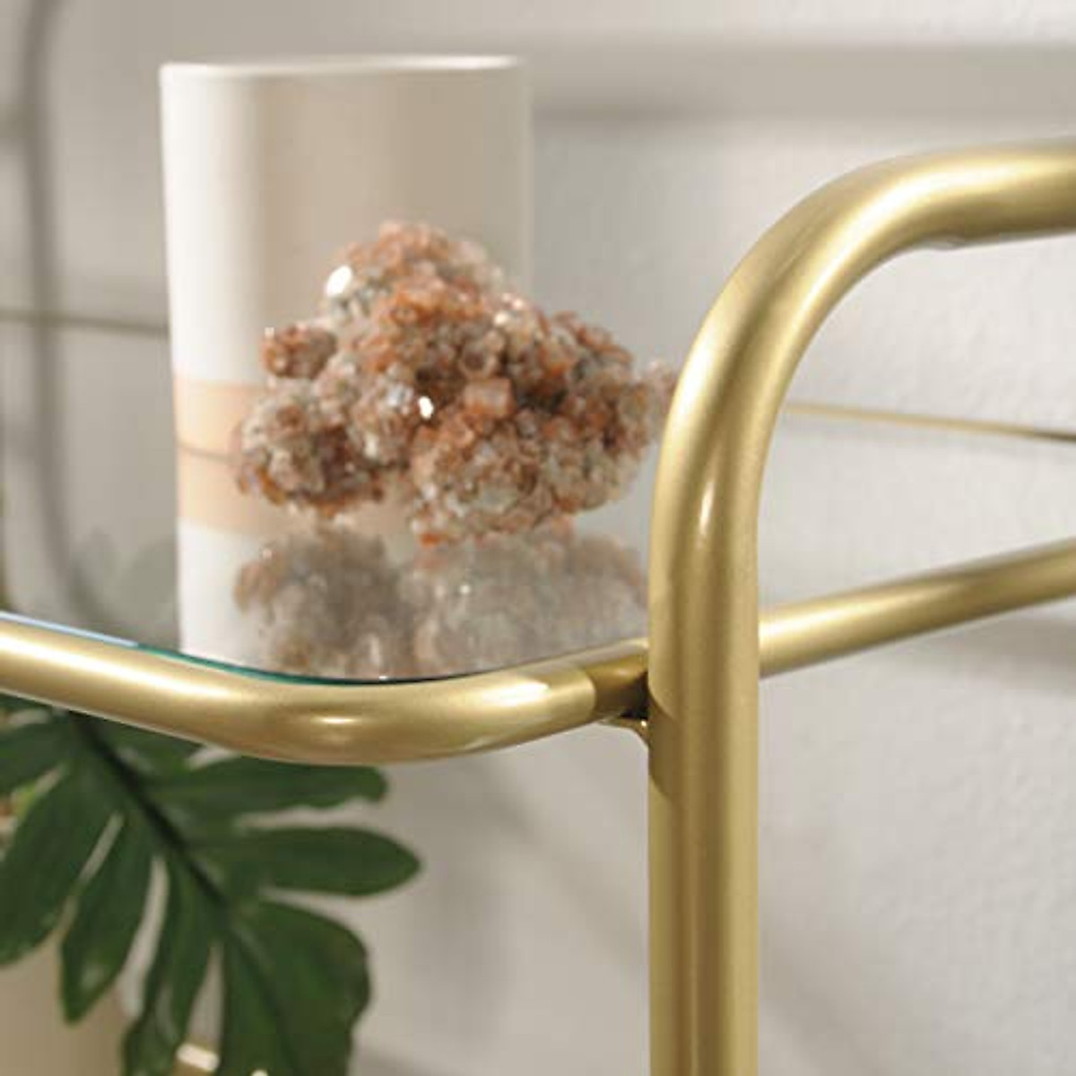 Sauder Coral Cape Bookcase, L: 24.09" x W: 13.78" x H: 62.99", Satin Gold Finish