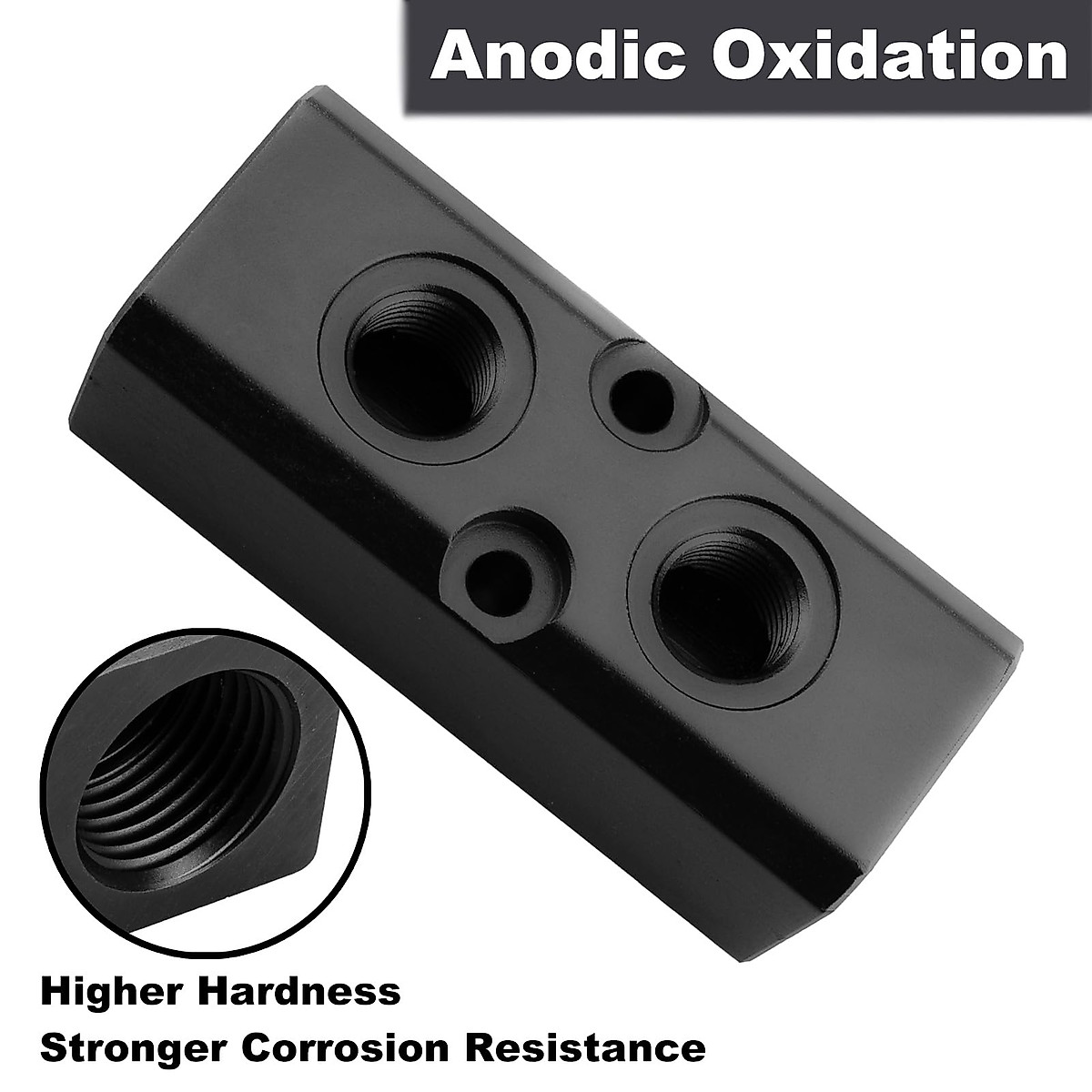 Air Manifold, 3 Way 5 Port Air Compressor Manifold, Air Hose Inline Manifold Block Splitter, Pneumatic Manifold Air Distribution Block, NPT 1/2 Inch Supply Port, NPT 1/4 Inch Output Port(BLACK)