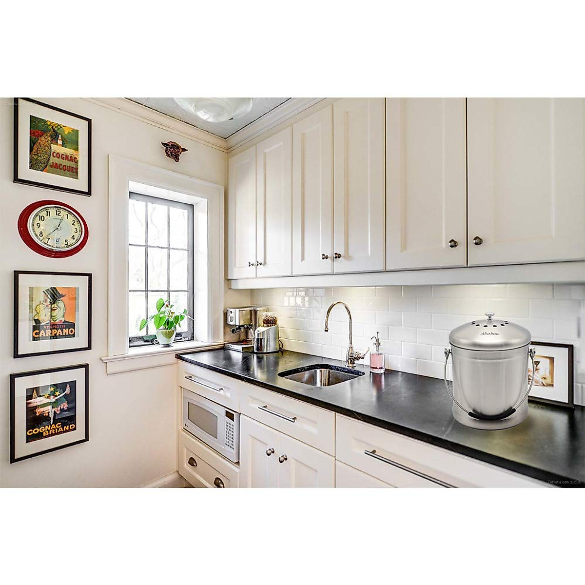 Abakoo 1.8 Gallon Compost Bin Container Kitchen Compost Bin, Compost Pail with Stainless Steel Lid, Countertop Kitchen Trash Can (includes totally 2 filters)