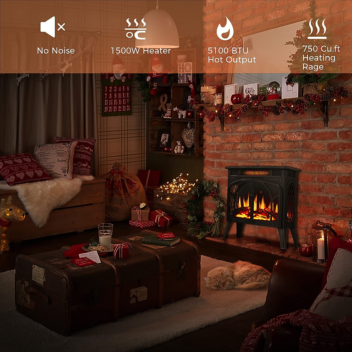 LHRIVER Electric Fireplace, 25” Freestanding Stove Heater with Remote, Space Heater w/ 3D Flame Effects, Fireplace Heaters for Indoor Use