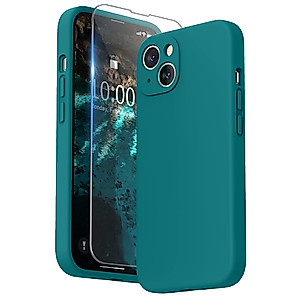 SURPHY Compatible with iPhone 13 Case with Screen Protector, (Camera Protection + Soft Microfiber Lining) Liquid Silicone Phone Case 6.1 inch 2021 (Teal Blue)