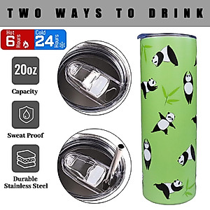 IchDich Panda Tumbler Panda Gifts for Women 20 oz Insulated Tumbler With Lid and Straw Stainless Steel Skinny Tumbler Water Bottle Travel Mug Wine Cups