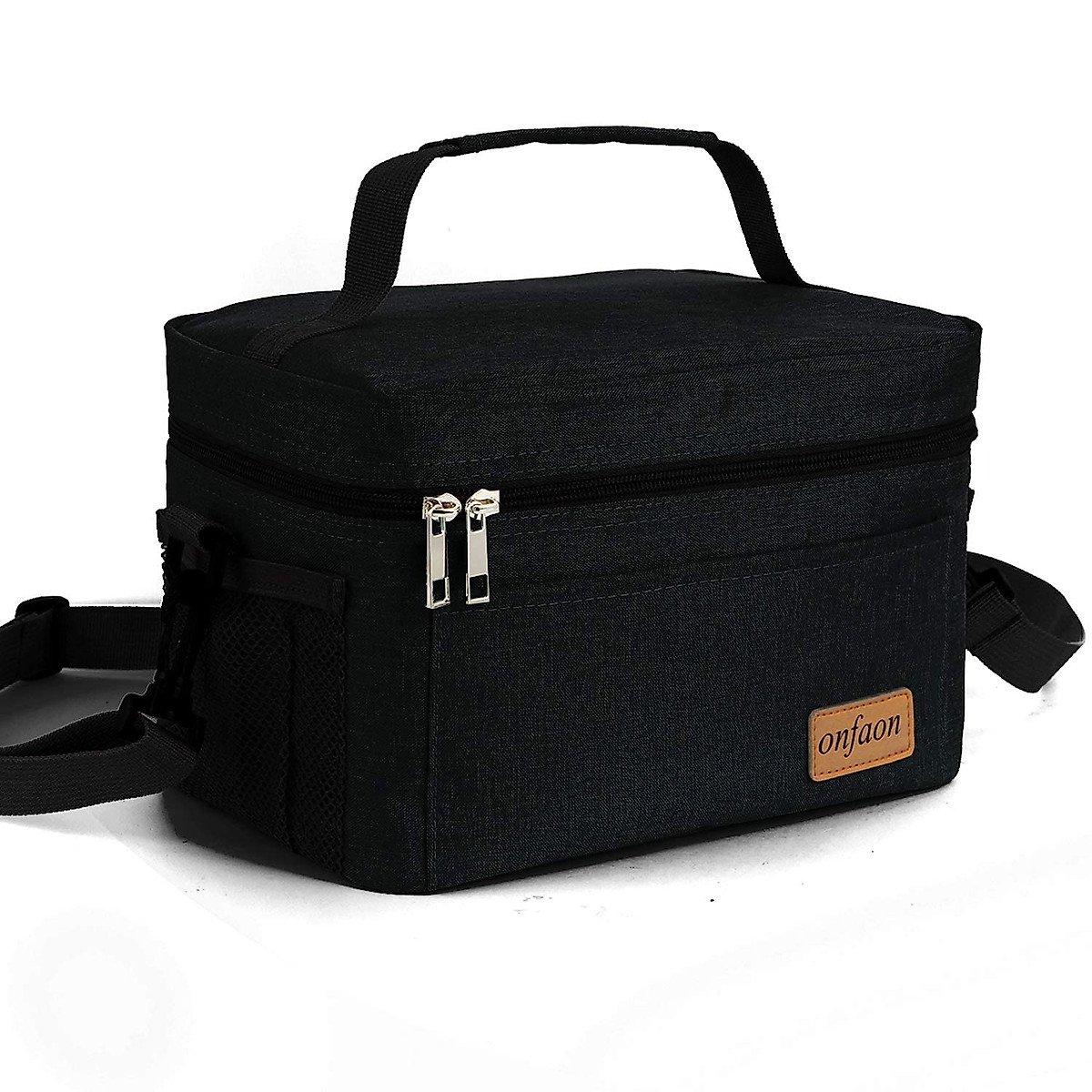 Lunch Bag for Men/Women, Insulated Reusable Lunch Box Leakproof Cooler Tote Bag Freezable with Adjustable Shoulder Strap for Office Work Picnic Beach(Black)