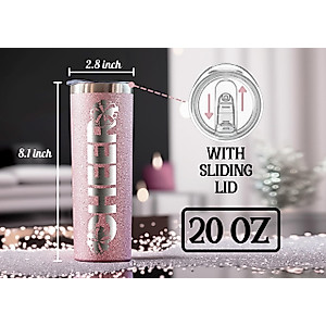 Onebttl Cheerleader Glitter Tumbler Gifts For Girls - Cheer - 20oz/590ml Stainless Steel Insulated Tumbler with Straw, Lid - Gift for Cheerleading, Coach or Cheer Squad - Glitter Pink