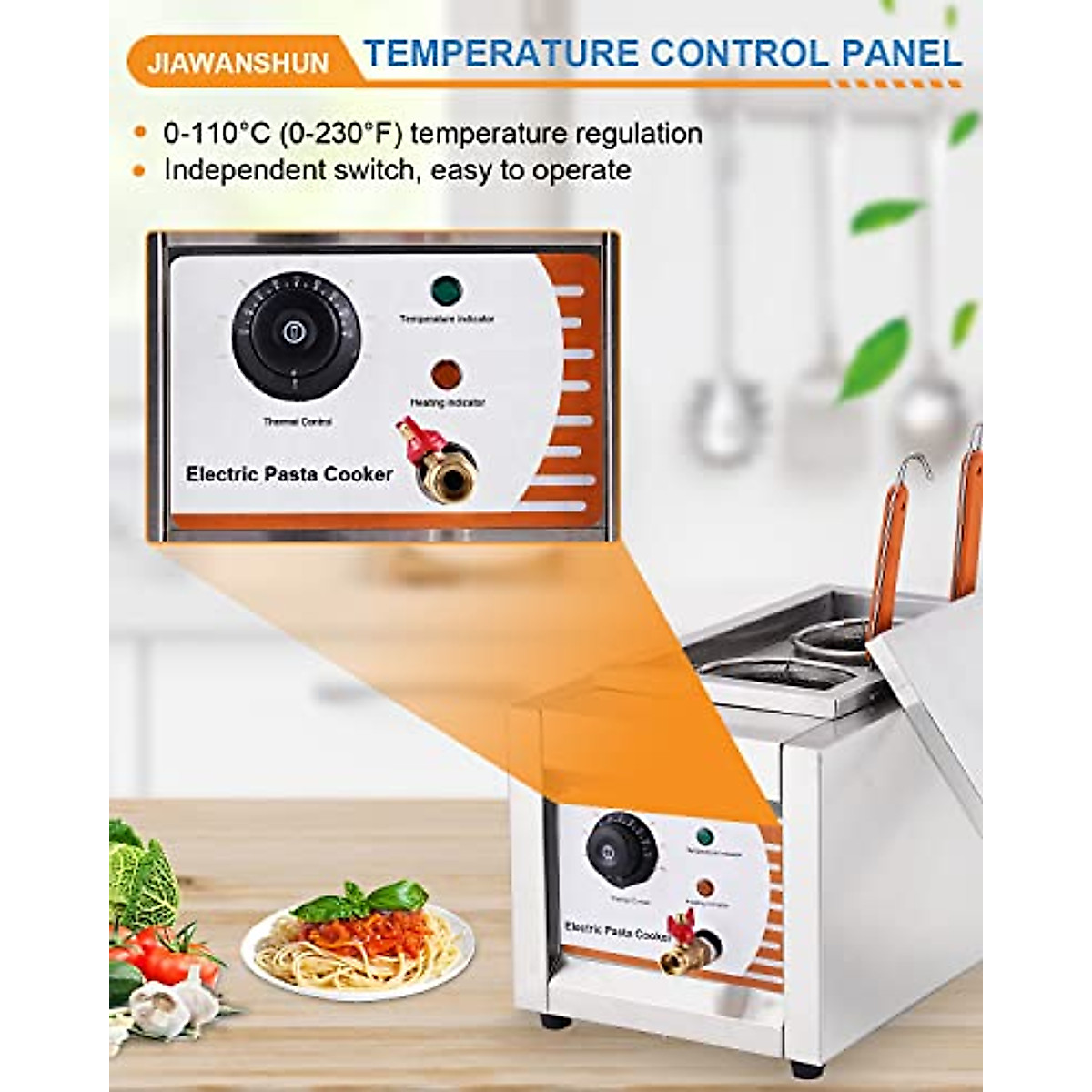 Commercial Pasta Cooker 2 Holes Noodle Cooking Machine 1500W Macaroni Vegetable Dumpling Cooker for Restaurant Hotel 110V