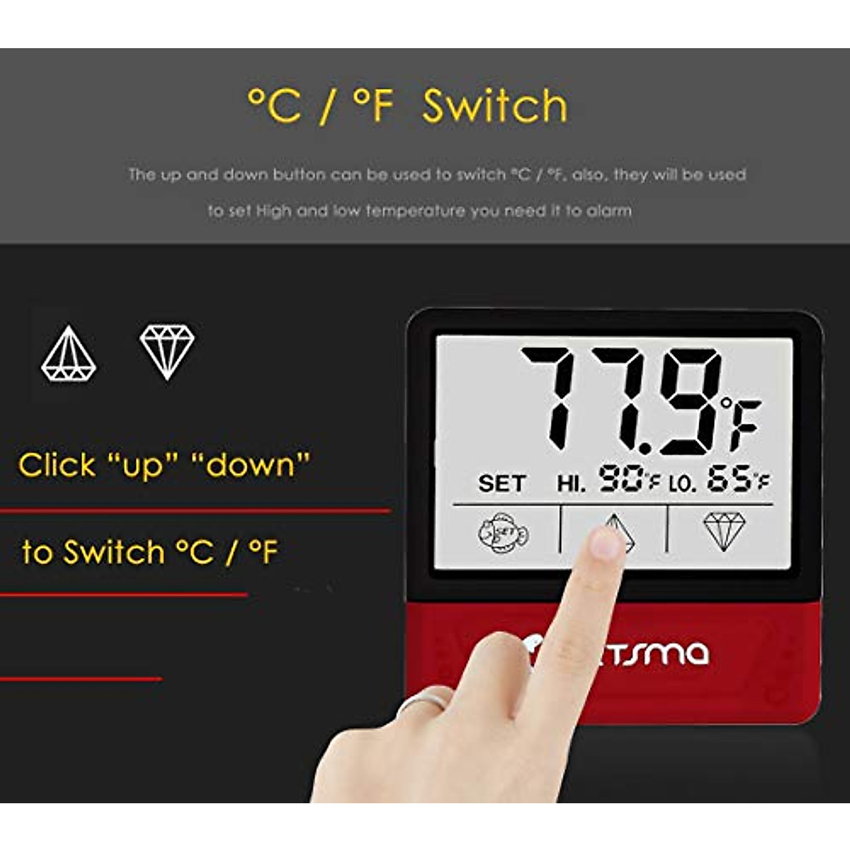 Fish Tank Thermometer, Touch Screen Digital Aquarium Thermometer with LCD Display, Stick-on Temperature Sensor ensures Optimum Temperature in Terrarium, for Your pet Amphibians and Reptiles…