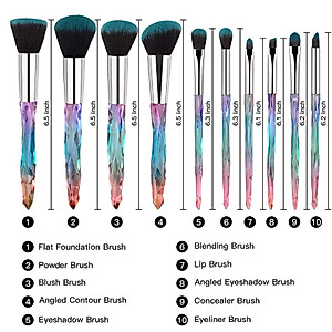 Makeup Brushes Set Crystal Handle - 10pcs Colorful Diamond Cosmetic Kabuki Brushes Foundation Concealer Face Powder Eye Shadows Highlight Brush Kit For Makeup