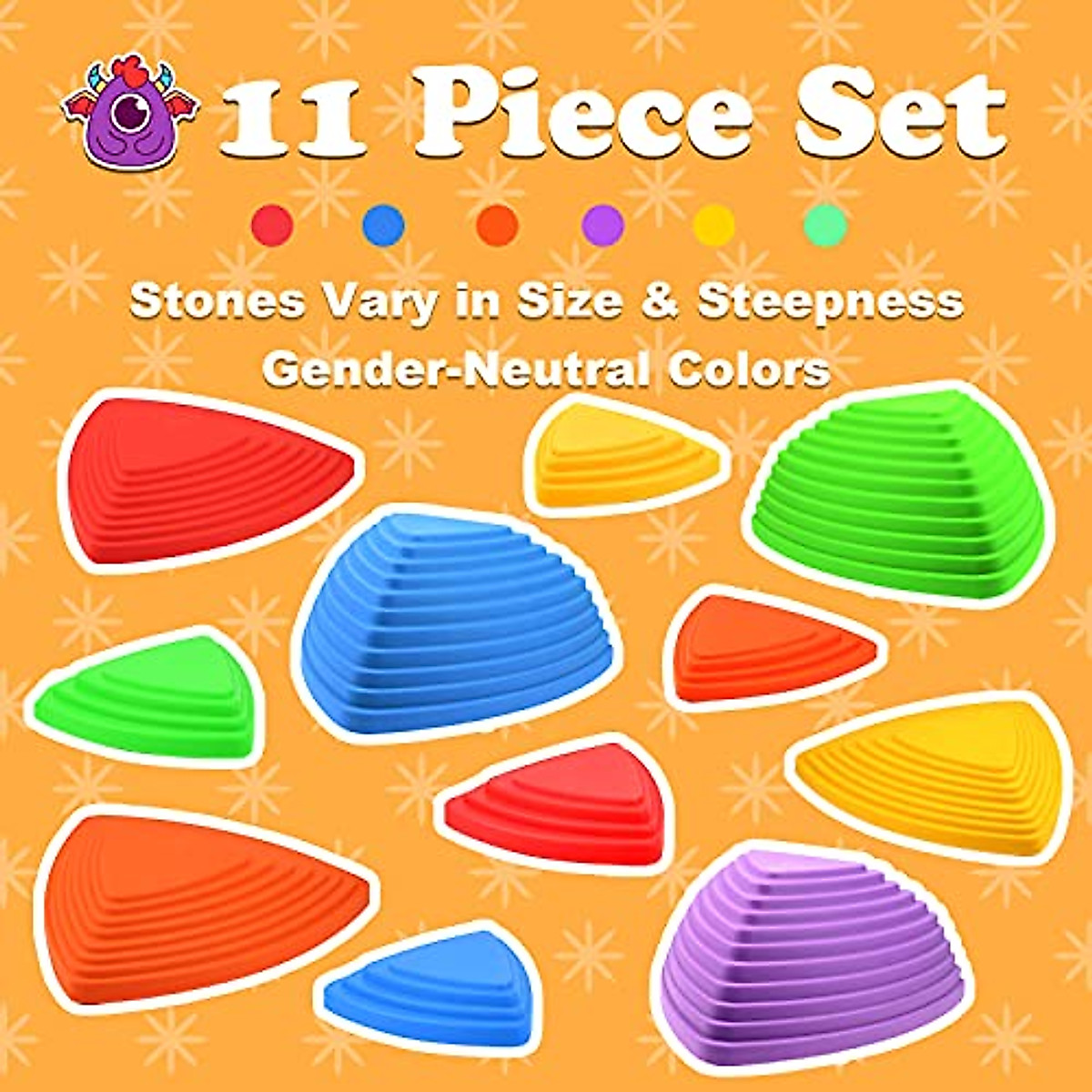 Gentle Monster Stepping Stones for Kids, Set of 11 Pcs for Balance with Non-Slip Bottom - Exercise Coordination and Stability