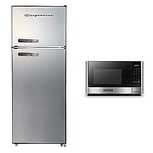 Frigidaire EFR753-PLATINUM EFR753, 2 Door Apartment Size Refrigerator with Freezer, Silver & BLACK+DECKER Digital Microwave Oven with Turntable Push-Button Door, 0.9 Cu Ft