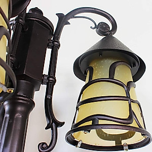 MODEBHD 200cm 3-Heads Continental Glass Column Lamp Modern Simple Waterproof Lawn Lantern Garden Street Lights Post Pillar Fence Garden Lamp Bollard Lamp Outdoor Table Desk Lamp Floor Lamp