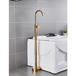Akitbahome Freestanding Bathtub Faucet Tub Filler Faucet in Plating Gold,Floor Mount Single Handle Bathroom Shower