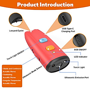 Naitmsad Ultrasonic Anti Barking Deterrent, Dual Sensor Dog Barking Control Devices with LED Flashlight, Handheld and Safe Dog Whistle to Stop Barking, Rechargeable Pet Training & Behavior Aids- Red.