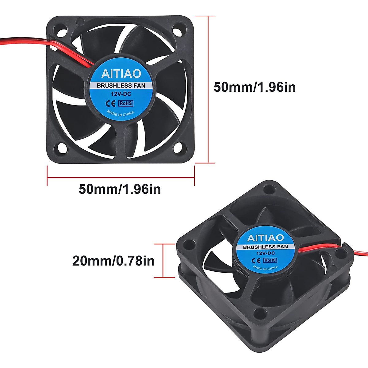 AITIAO 4Pcs 5020 Brushless Cooling Fan Computer Case Fan DC 12V 50mm 50mm 20mm Quiet Muffin Fan Oil Bearing High Speed Cooling Fan for 3D Printer CPU Coolers DIY Cooling Ventilation Projects