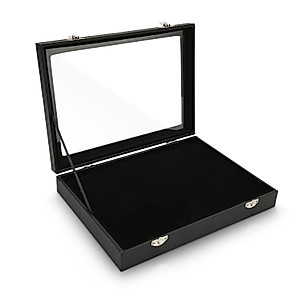 Dustproof Pin Display Case, 28x20x5cm Shadow Box Frame with Locking Buckle, Sponge Lining Medal Collection Display with Glass Door, for Enamel Pin, Badge, Military Medals, Beach Tags, Jewelry