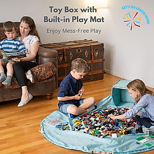Let's Go Learn More Toy Storage Box with Play Mat for Kids | Toy organizer and storage bin with foldable play mat for building bricks, magnets, blocks, little cars, dolls