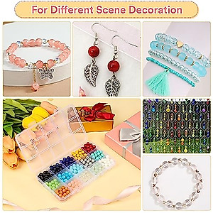 8mm Glass Beads for Jewelry Making, 15 Colors Crystal Round Gemstone Stone Beads, 375 Pcs DIY Craft Bead Bracelet Making Kit with 12 Styles Accessories Spacer Beads for Earrings Necklaces Rings
