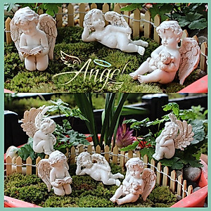 Set of 5pcs Miniature Angel Figurine, Mini White Baby Cherub Wings Fairy Garden Statue Resin Bonsai Ornaments Flower Pot Sculpture for Outdoor Micro Landscape Lawn Décor