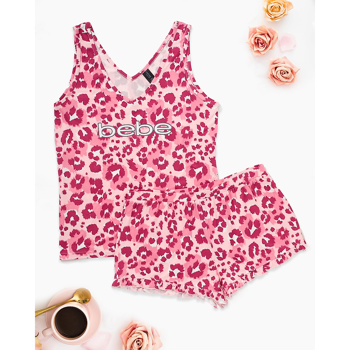 bebe Womens Pajama Set - Tank Top and Lounge Shorts Sleepwear PJ Set (Light Pink, Plus Size 3X)