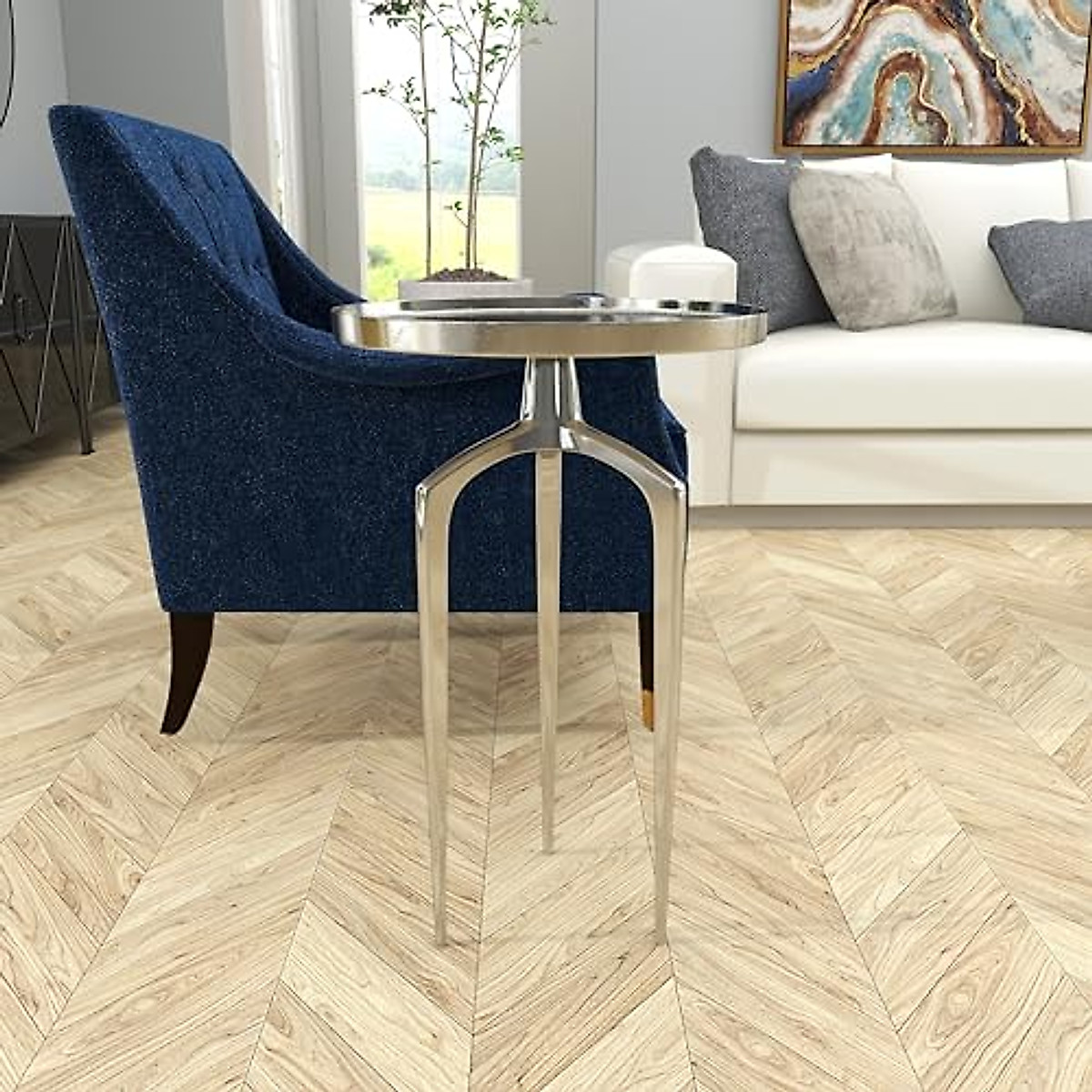 Deco 79 Aluminum Metal Side End Accent Table Slim Tray Top End Table with Tripod Legs, Side Table 16" x 16" x 25", Silver