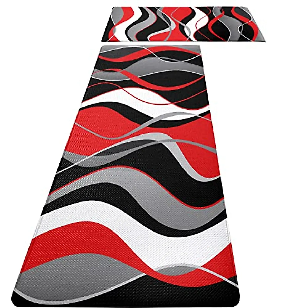 FNLNDO Red and Black Kitchen Rugs and Mats for Floor Anti Fatigue Kitchen Rugs Set of 2 Red Modern Art Non-Skid Washable Kitchen Mats for Kitchen Sink Laundry (Red, 17.5"x29.5"+17.5"x47")