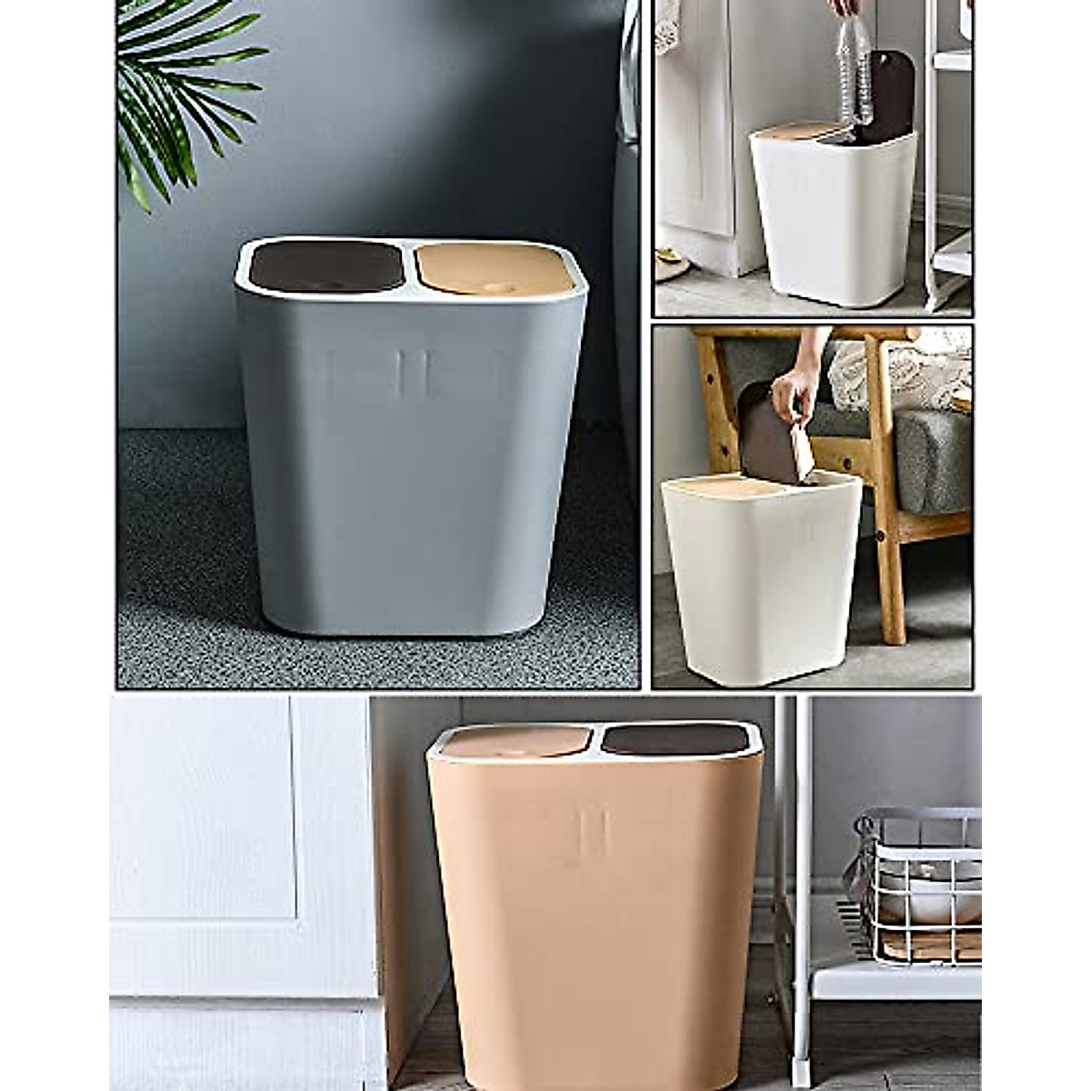 UNIONTOP Garbage Can with Lid Slim Trash Can for Kitchen Bathroom Bedroom Office, Dog Proof Trash Can Orange, Trash Classification Cans