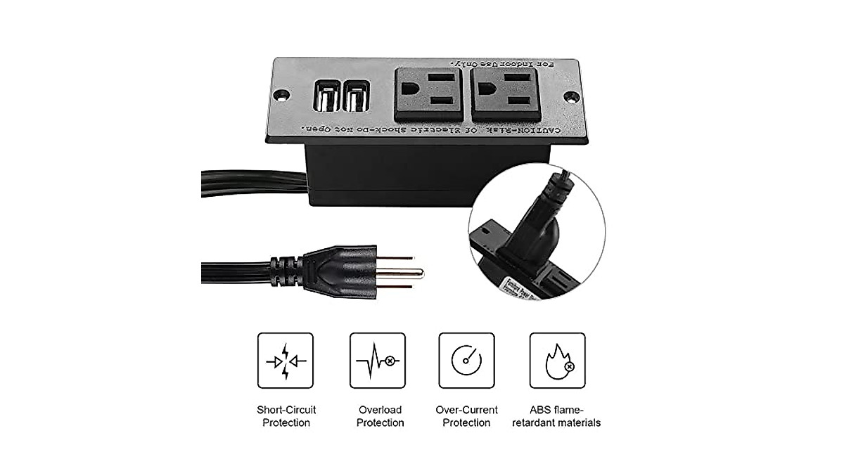 Recessed Power Strip with USB Ports for Conference Tables