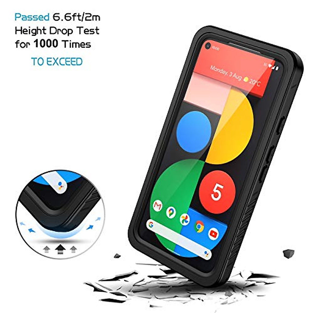 Lanhiem Pixel 5 Case, IP68 Waterproof Dustproof Shockproof Case with Built-in Screen Protector, Full Body Underwater Protective Cover for Google Pixel 5 (2020), Black/Clear