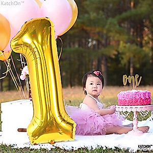 KatchOn, Gold One Balloon for First Birthday - 40 Inch | 1 Balloon for 1st Birthday | Number 1 Balloon for 1st Birthday Decorations for Boys | First Birthday Balloons, Wild One Balloons Decorations