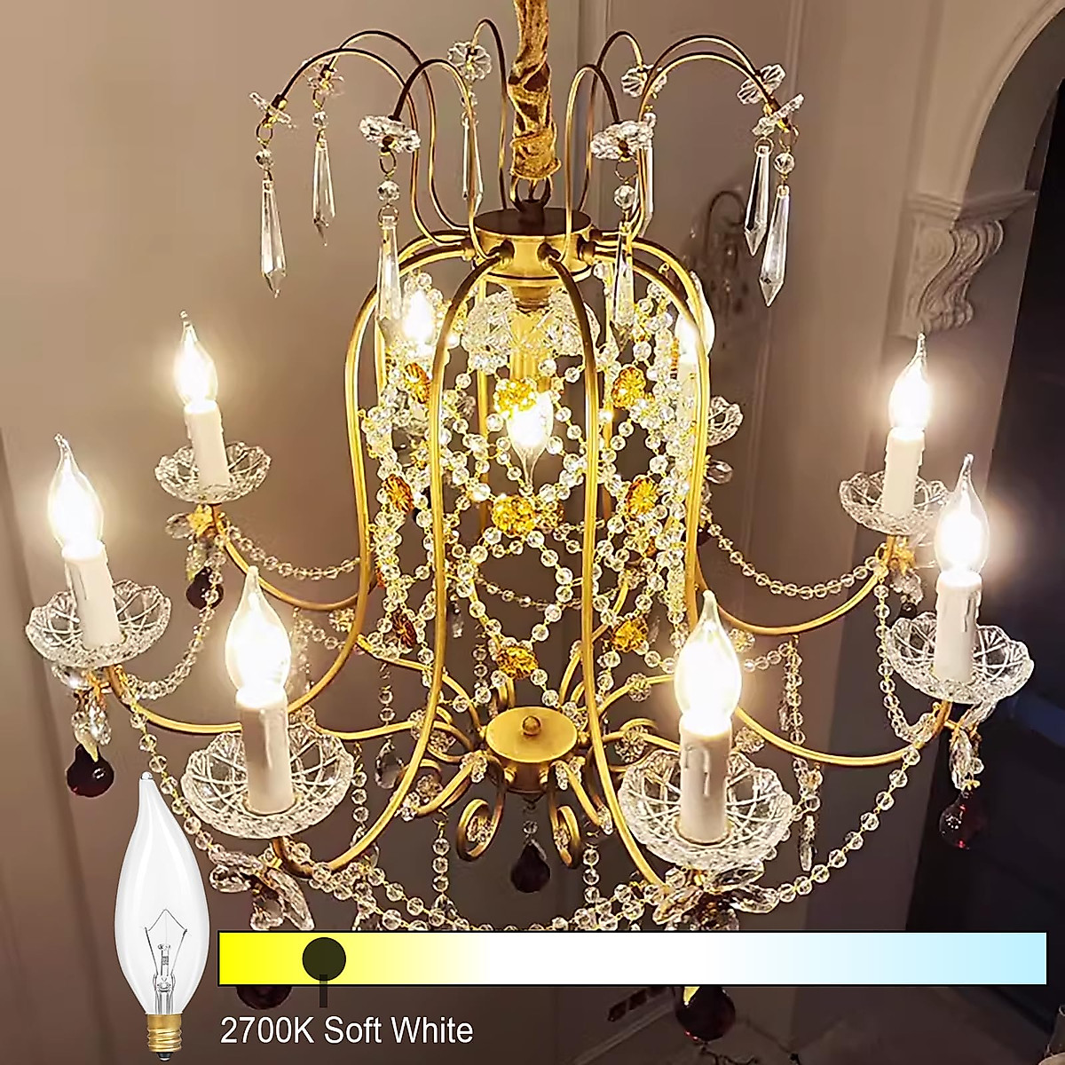 Potanro E12 Incandescent Light Bulbs 40Watt Warm White 2700K, 300 Lumens Candelabra Light Bulbs Decorative Dimmable Chandelier Light Bulbs for Ceiling Fan, Pendants (40W-12Pack)