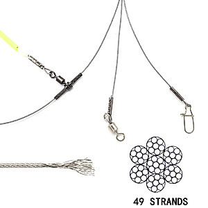 SENYUBBY High Strength 49-Strands Steel Wire Leader Rigs with Hooks Swivels Snap Connect,Saltwater Fishing Assecories Steel Wire Leader with Nylon-Coating