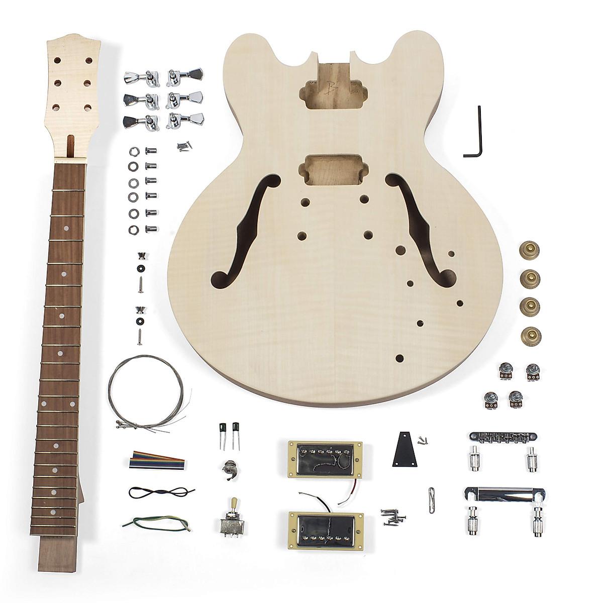 StewMac Semi Hollow DIY Build Your Own Electric Guitar Kit with Cherry Sunburst Finishing Set