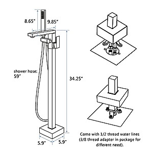 Tohlar Freestanding Bathtub Faucet Floor Mount Tub Filler Black Shower Faucets with Handheld Shower and Swivel Mixer Spout