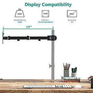 WALI Single Monitor Arm, Fully Adjustable Pole Mount Bracket for WALI Monitor Mounting System (001ARM), Black