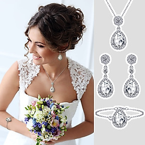 Bridesmaid Jewelry Set for Women 8 Sets Bridal Jewelry Set Wedding Silver Bridal Necklace Teardrop Dangle Earrings Bracelets Bride Prom Jewelry Sets for Women (Silver)
