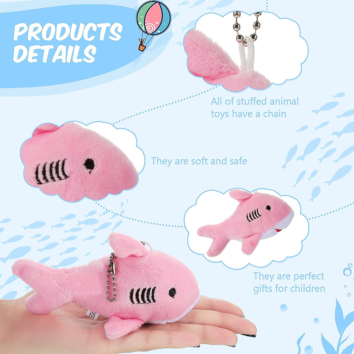 Mini Stuffed Animal Soft Shark Plush Toys Shark bulk Party Favors Shark Party Tiny Ocean Animal Toys for Baby Kids Stuffs, 4.7 Inch（multicolor）