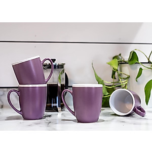 Elanze Designs Solid Color Purple White Interior 16 ounce Matte Ceramic Mugs Matching Set of 4
