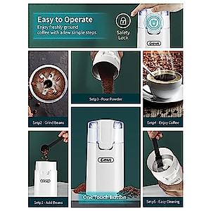 Electric Coffee Grinder Stainless Steel Blade Grinder for Coffee Espresso Latte Mochas, Noiseless Operation.GECGI140-U-1