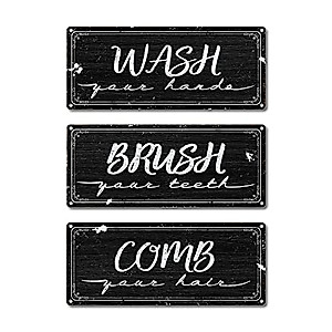 Farmhouse Bathroom Signs Decor 3PCS, PVC Made Waterproof Restroom Wall Decor, Duplex Printed Rustic Farmhouse Bathroom Wall Decor, Fade-Resistant Bathroom Rule Sign Home Wall Decor, 5X12 Inches, Black