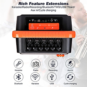 JYX Portable Bluetooth Karaoke Machine, Microphone PA Speaker System with FM Radio, REC, TWS, Remote Control, Supports TF Card, USB, AUX in, for Home,Party, Event