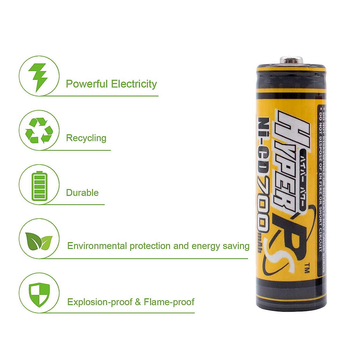 HyperPS 1.2V AA 700mAh Ni-Cd NiCd Rechargeab​le Battery for NiCd Solar Panel Light Lamp, RC Toy (16)