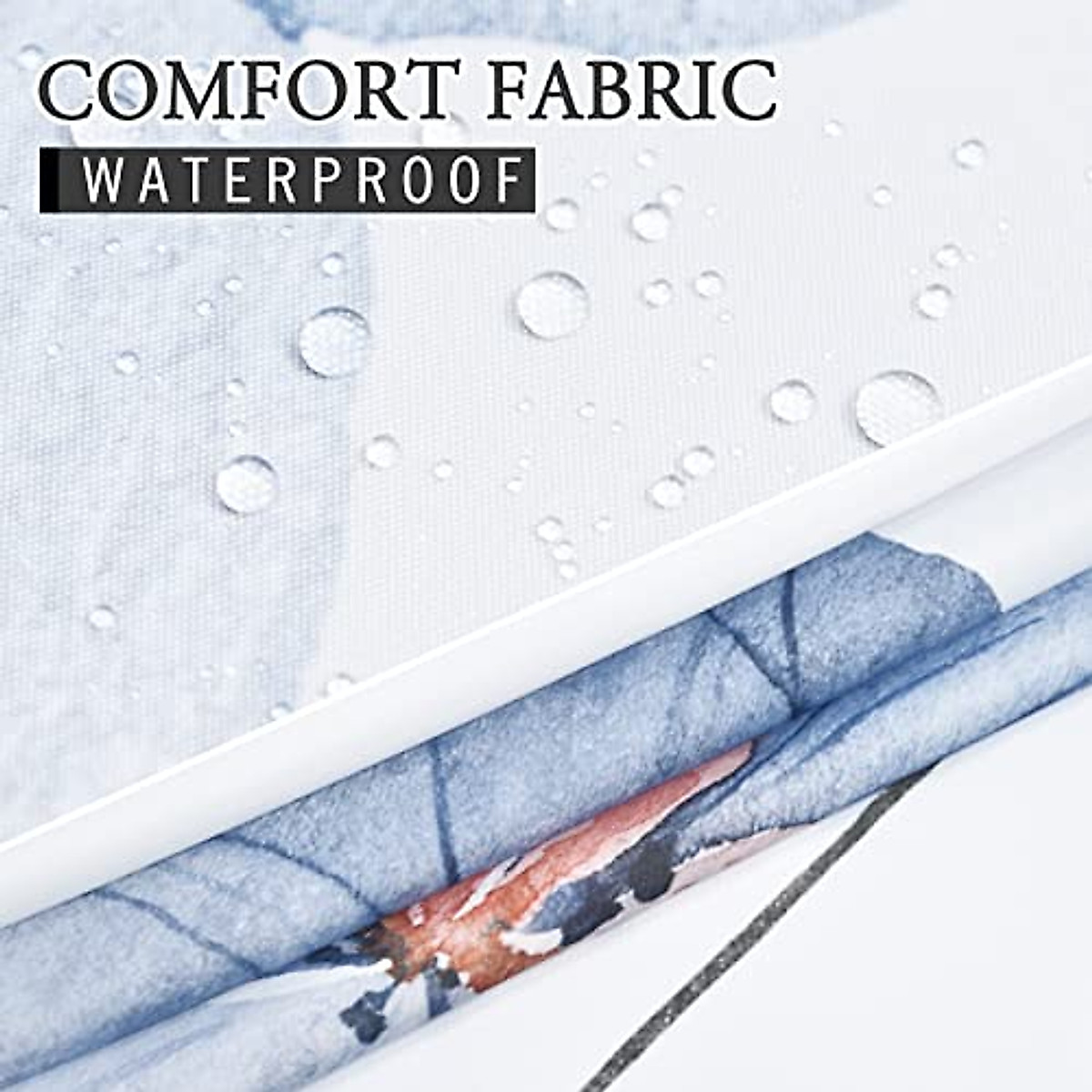 WITHLOC No Hook Shower Curtain with Snap in Liner - Watercolor Floral Shower Curtain - Fabric Waterproof Inner Liner, Plants Blue Beige Flowers White Cloth Shower Curtains Washable, 71 x 74 Inch