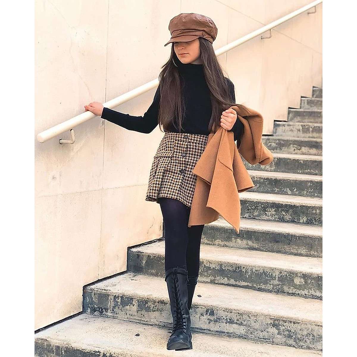 GOOCHEER 2Pcs Kids Toddler Baby Girl Clothes Knit Sweater Long Sleeve T-Shirt Tops A-Line Mini Skirt Set Fall Outfits (Black, 6-7 Years)