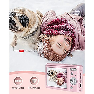 Digital Camera, Zostuic 48MP Autofocus Kids Camera with 32GB Card 1080P Video Camera with 16X Zoom, Compact Portable Small Cameras Christmas Birthday Gift for Children Kid Teen Student Girl Boy(Pink)