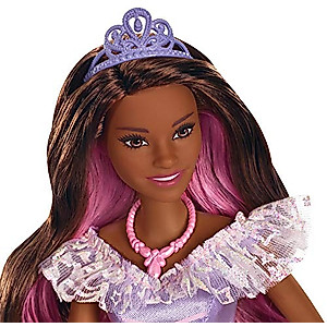 Barbie Dreamtopia Royal Ball Princess Doll, Brunette Wearing Glittery Rainbow Ball Gown, with Brush and 5 Accessories, Gift for 3 to 7 Year Olds