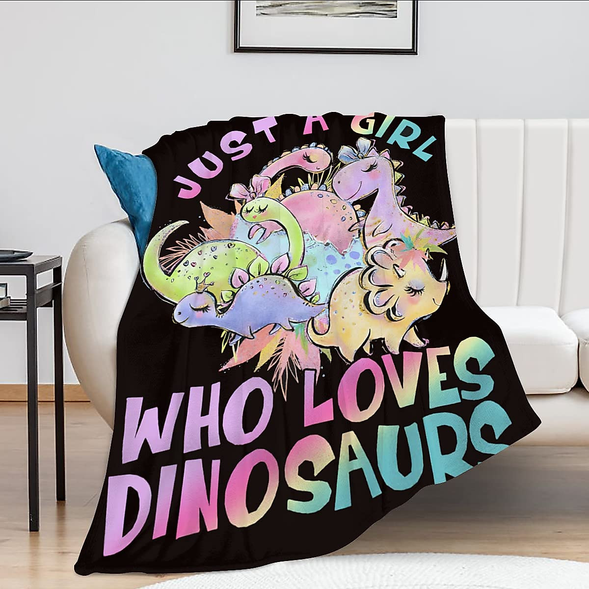 Just A Girl Who Loves Dinosaurs Blanket Cute Dinosaurs Decor Throw Blanket Gifts for Girls Super Warm Soft Plush Lightweight Fleece Flannel Blanket Winter Bedding Blanket for Kids Adults Women 40"x50"